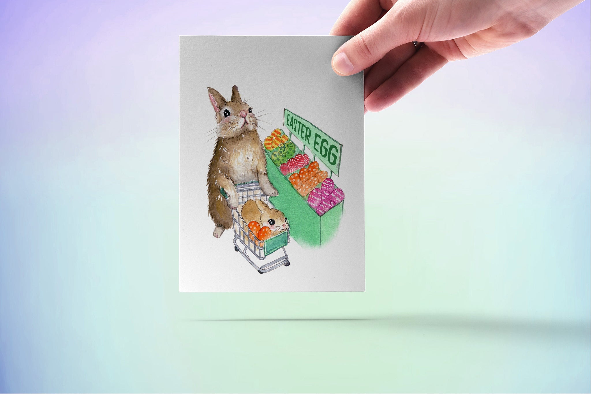 Rabbit Bunny Easter Cards For Kids - Watercolor Egg Easter Gifts For ...