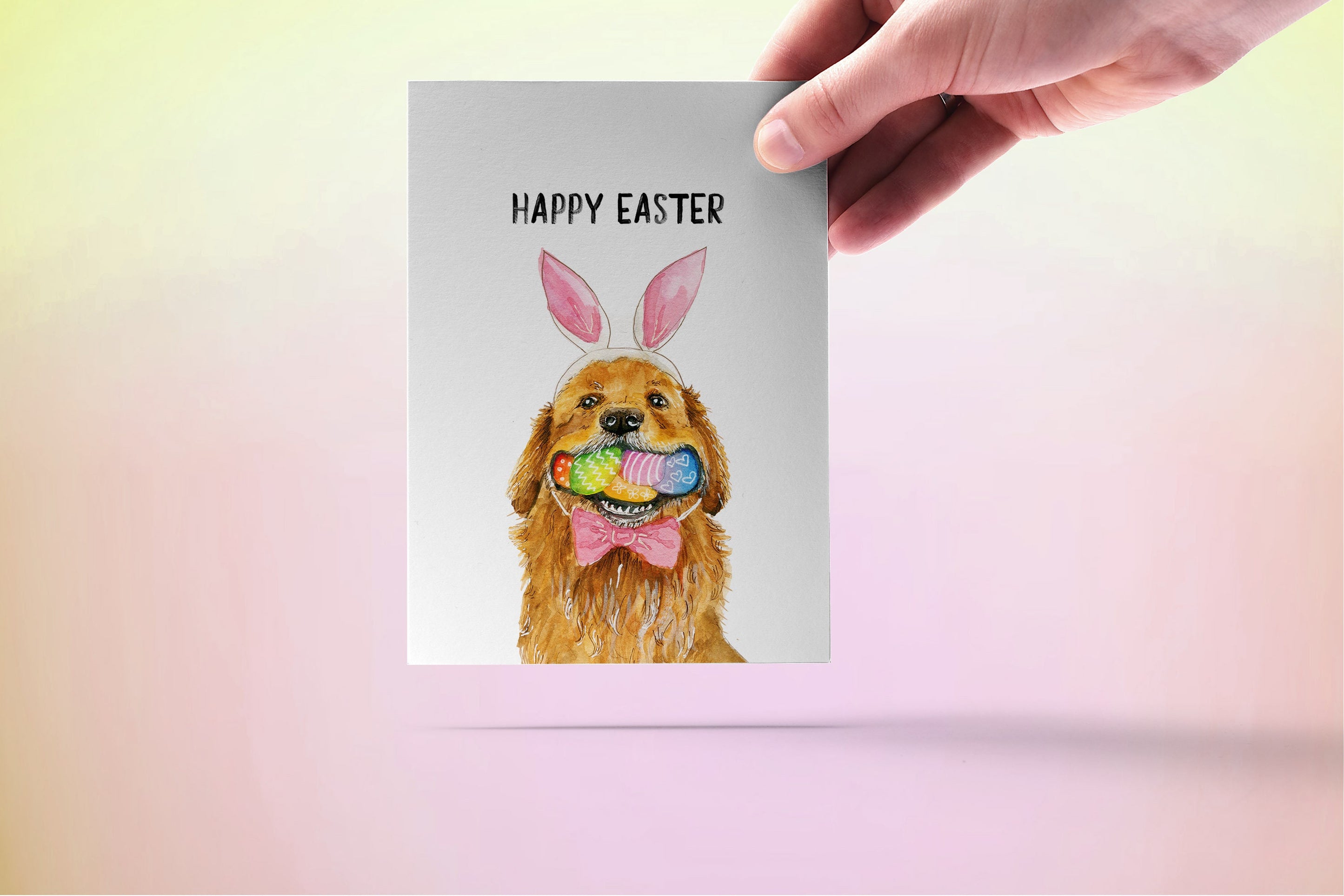 Golden Retriever Dog Funny Easter Cards For Kids - Watercolor Egg ...